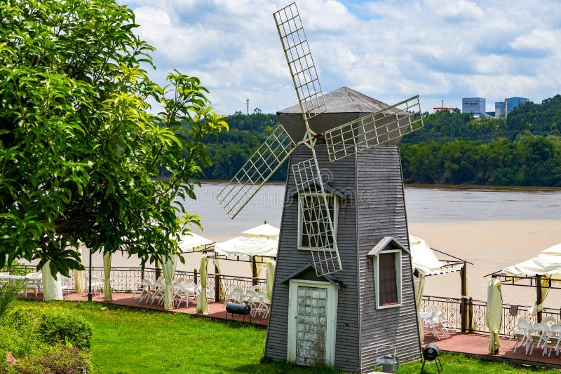 A Wooden European Windmill House Outdoors Stock Image - Image of pink ...