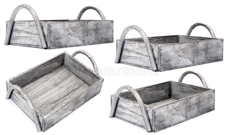 Wooden Farm Boxes for Vegetables and Fruits Isolated on White ...