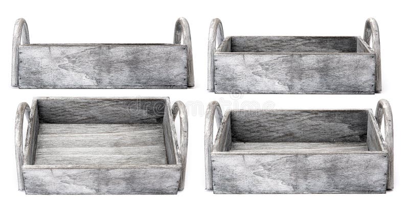 Wooden Farm Boxes for Vegetables and Fruits Isolated on White ...