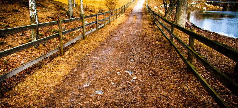 Wooden fence along a path stock image. Image of fences - 19772589