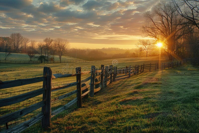 A Wooden Fence with a Beautiful Sunset Backdrop Stock Photo - Image of ...