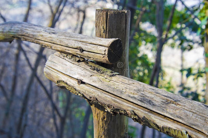 WOODEN FENCE BUILT with POLES Made from Tree Branches - a Timber ...