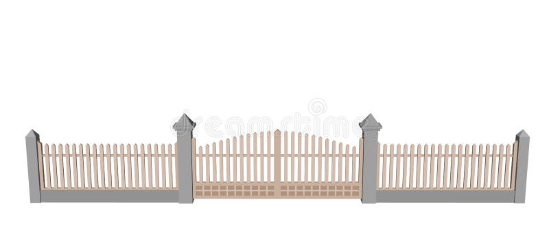 Wooden Fence with Gate. Isolated on White Background. Vector ...