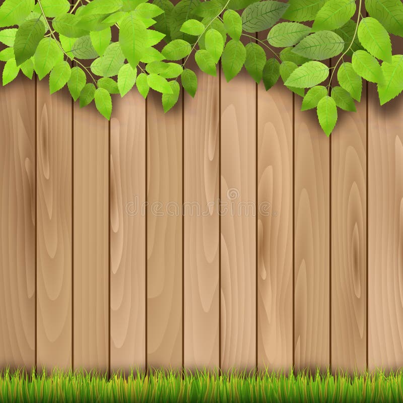 Wooden Fence, Grass and Tree Branch Stock Vector - Illustration of park ...