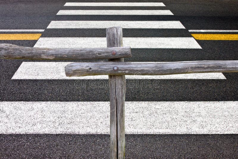 Wooden Fence and Pedestrian Crossing. Stock Image - Image of light ...