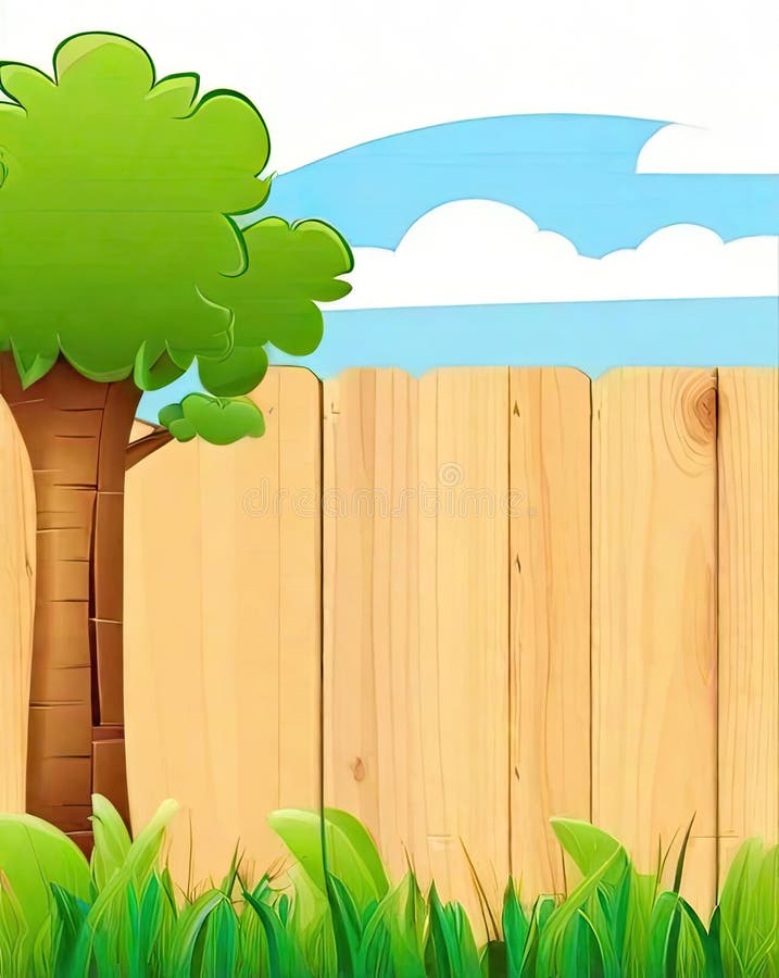 Wooden Fence and Single Tree. Space for Text Stock Illustration ...