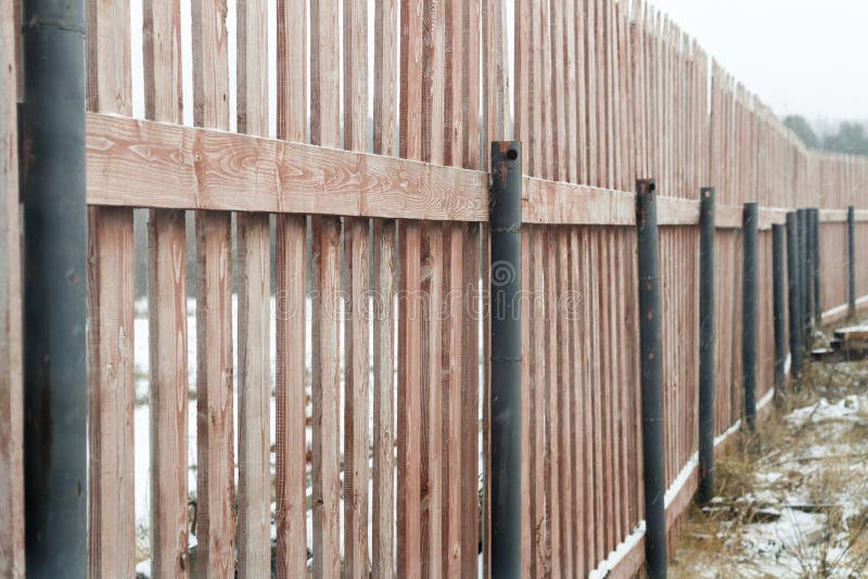Wooden Fence in a Winter Landscape Stock Image - Image of frost ...