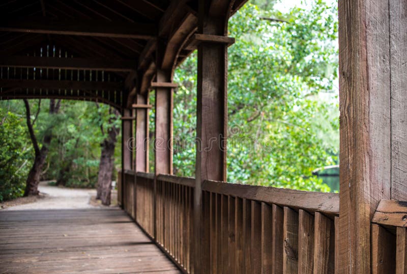 Wooden Fenced Bridge and Distant Pathway Stock Image - Image of cool ...