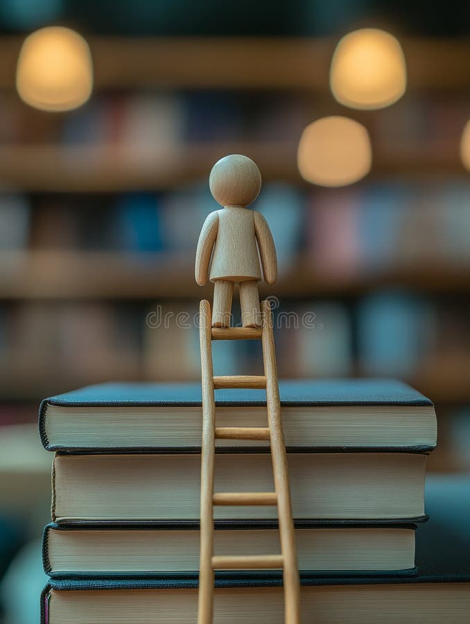Wooden Figure Climbing Ladder Stack Books Stock Photos - Free & Royalty ...