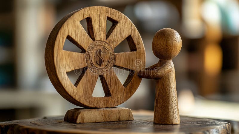 Wooden Figure with a Dollar Symbol Wheel. Stock Image - Image of wealth ...