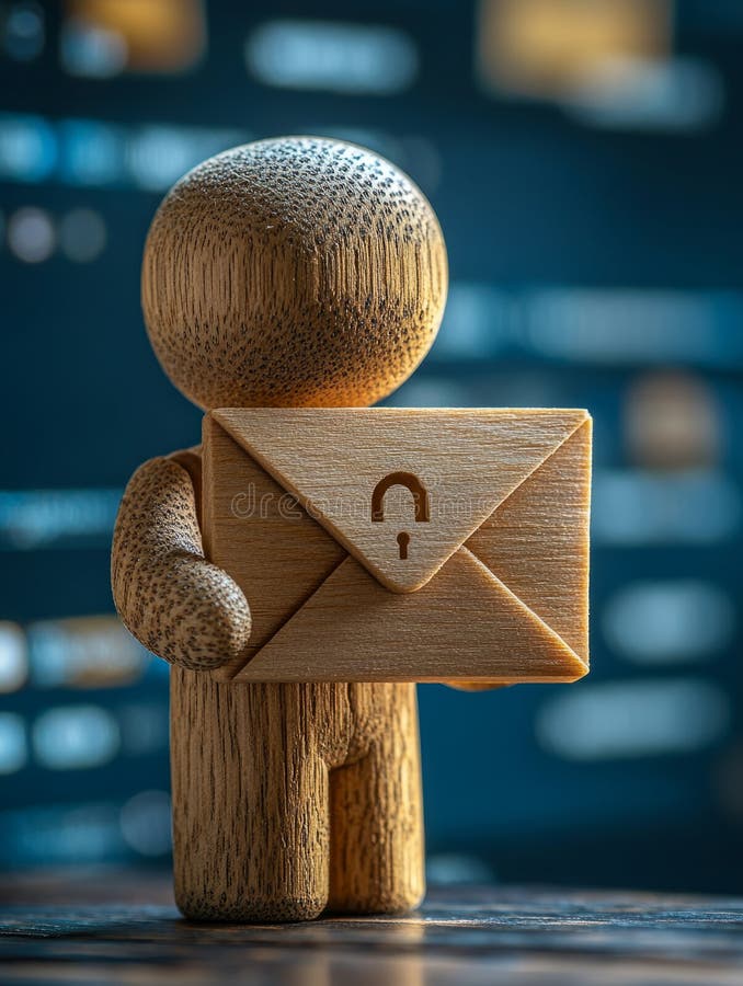 Wooden Figure Holding an Envelope with a Question Mark. Stock Photo ...