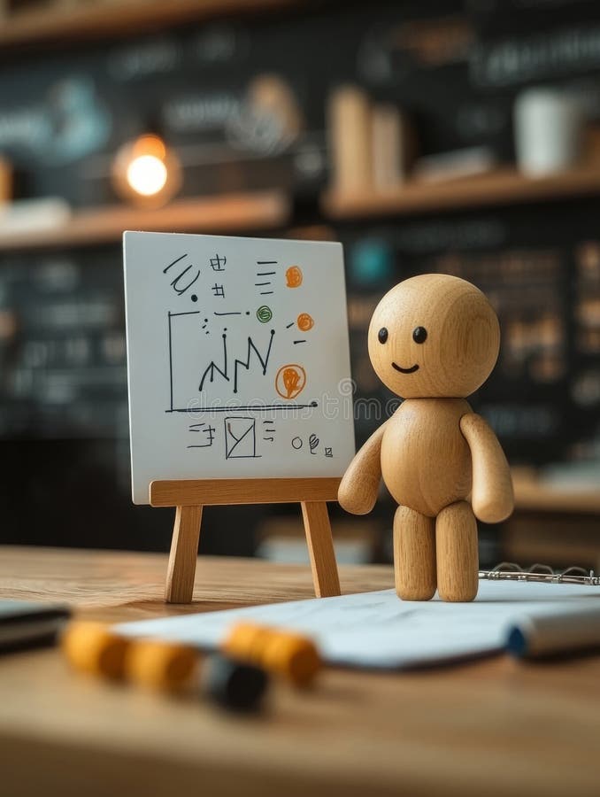 Wooden Figure Presenting a Chart in a Classroom Setting Stock Image ...