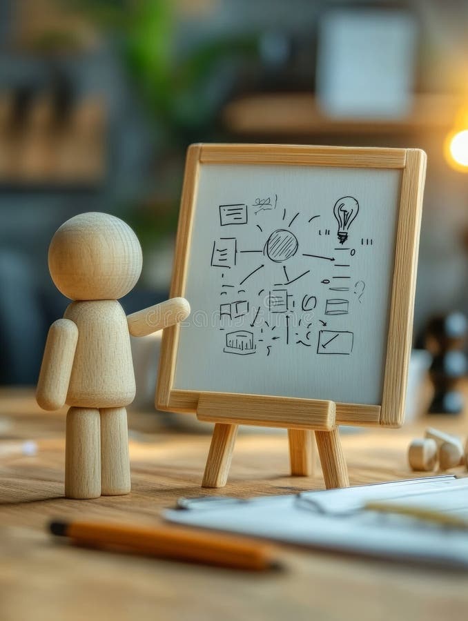 Wooden Figure Presenting a Creative Sketch on an Easel. Stock Photo ...