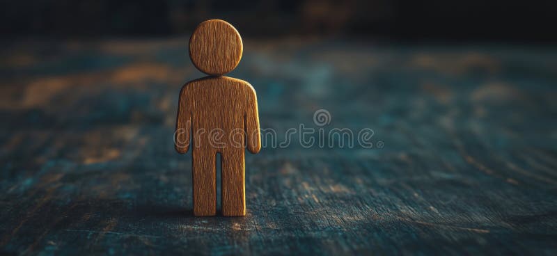 Wooden Figure Standing Alone on Textured Surface with Dramatic Lighting ...