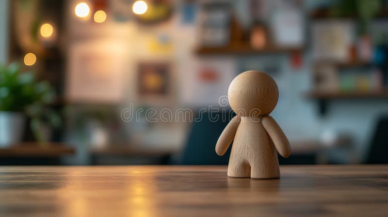 Wooden Figure Standing on a Table in a Cozy, Blurred Background. Stock ...