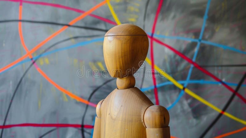 Wooden Figure Stands in Front of Wall Stock Image - Image of texture ...