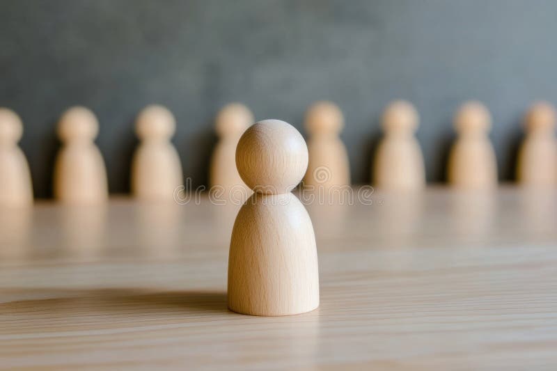 Wooden Figures Arranged in a Creative Lineup with One in Focus ...
