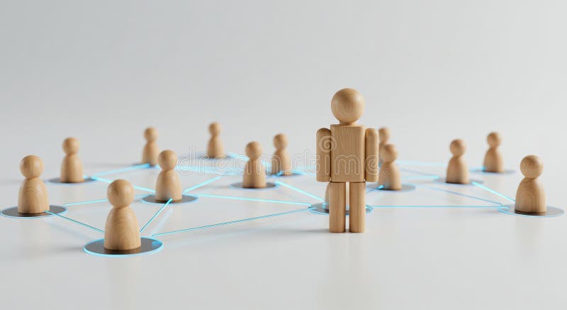 Wooden Figures Connected Network Concept White Background Stock Photos ...