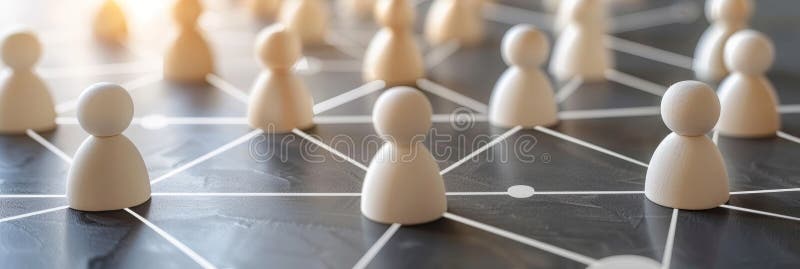 Wooden Figures Interconnected on a Network Grid, Representing Concepts ...