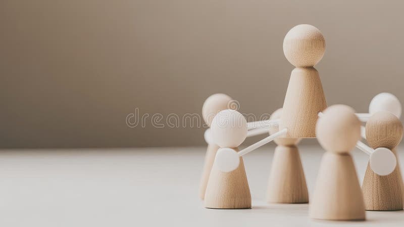 Wooden Figures Linked by White Circles Illustrate a Network Concept ...