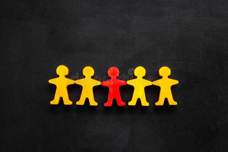 Wooden Figures of People on Black Background Top View. Teamwork ... Wooden Figures of People on Black Background Top View. Teamwork ...