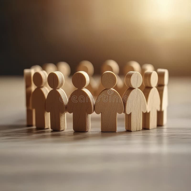 Wooden Figures of People Standing in a Circle on a Table Symbolize ...