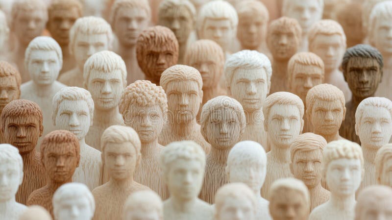 Wooden Figures Representing Diverse People with Distinct Faces Evoke ...