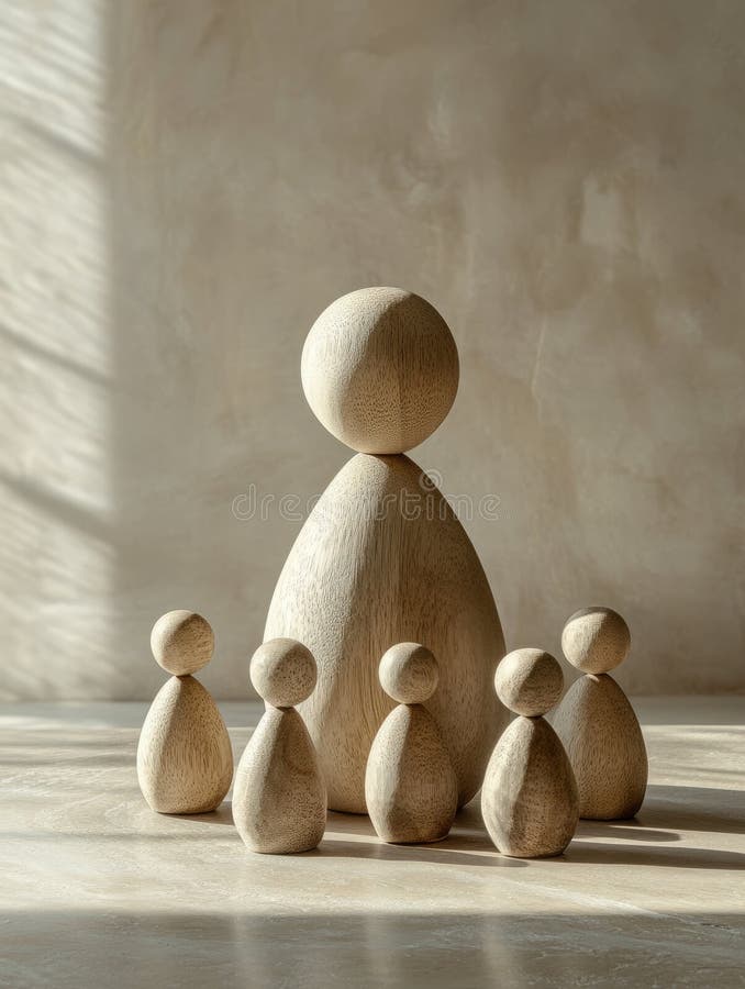 Wooden Figures Representing a Family in Soft Light. Stock Image - Image ...