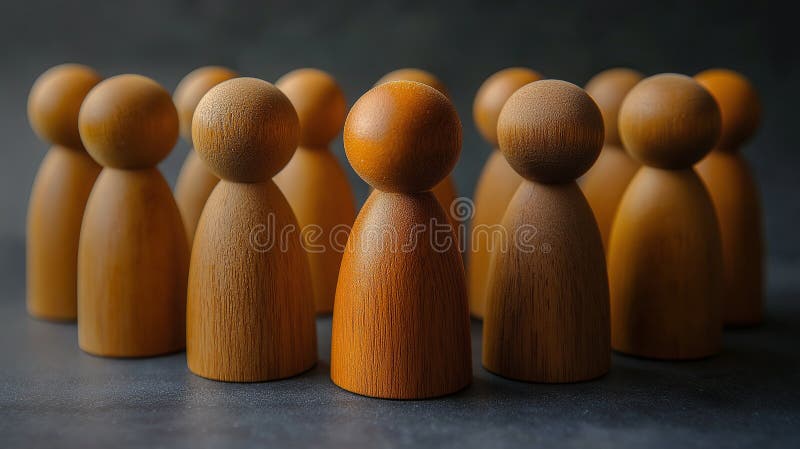 Wooden Figures Representing People Arranged on a Grey Surface. Human ...
