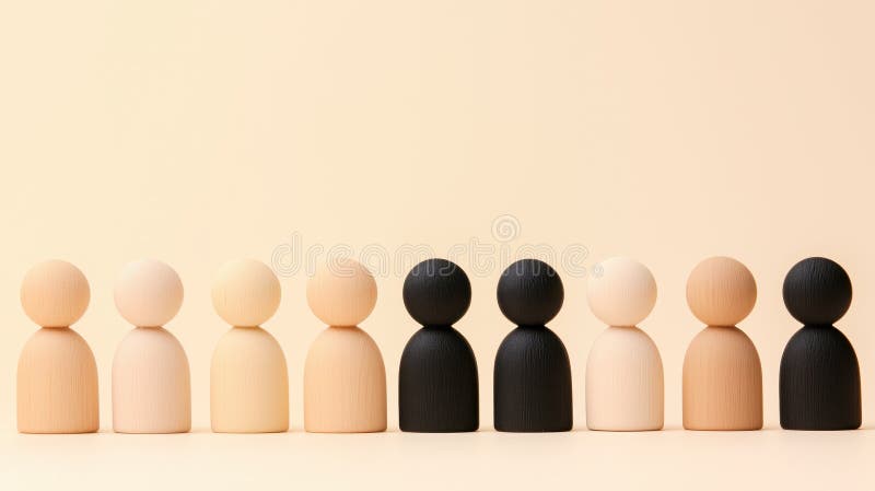 Wooden Figures Representing People in Row, Showcasing Diversity and ...