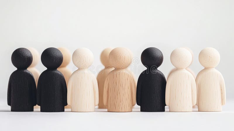Wooden Figures Representing People in Row, Symbolizing Unity and ...