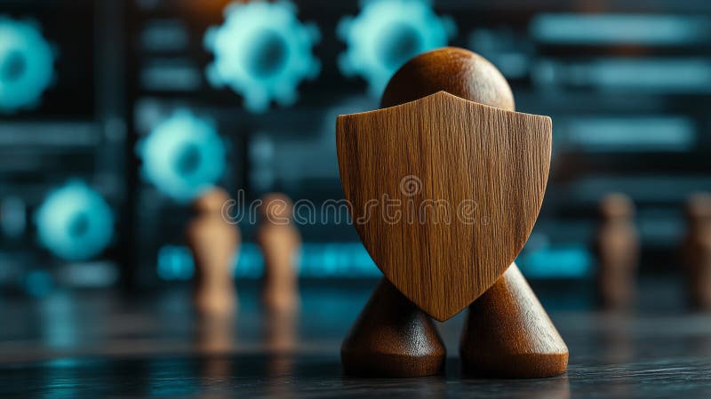 Wooden Figures Shield Symbolizing Security Protection Stock Photos ...