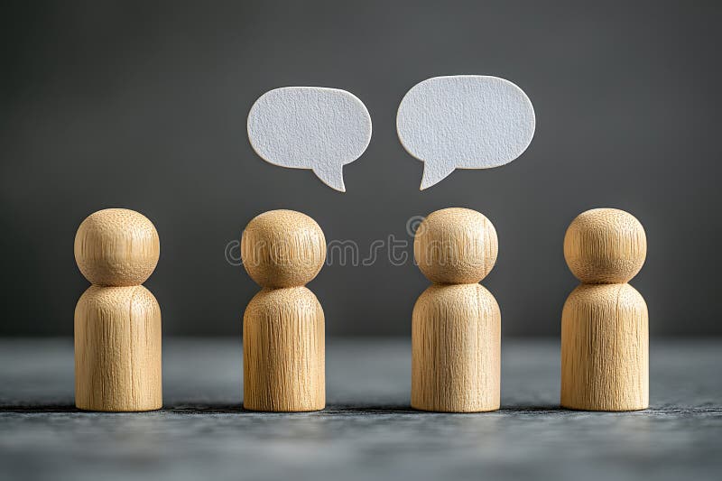 Wooden Figures with Speech Bubbles, Communication and Teamwork Concept ...