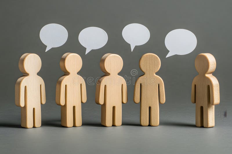 Wooden Figures with Speech Bubbles, Communication and Teamwork Concept ...