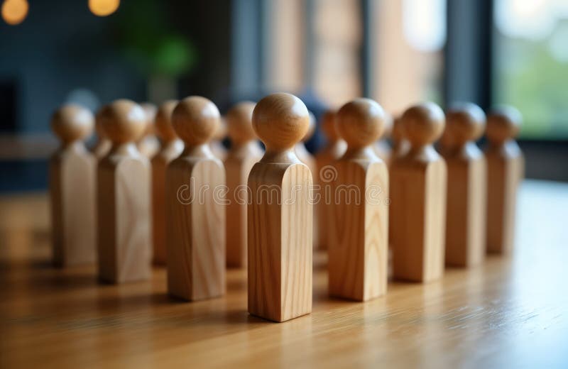 Wooden Figures Stand in Row. Symbolize Unity, Diversity in Workplace ...