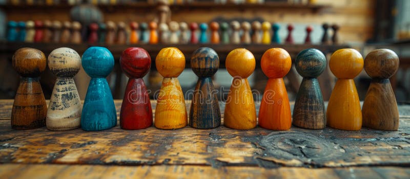 Wooden figures on a table stock photo. Image of handmade - 367121706