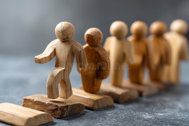 Wooden Figures Walking on Blocks Representing Progress and Teamwork in ...