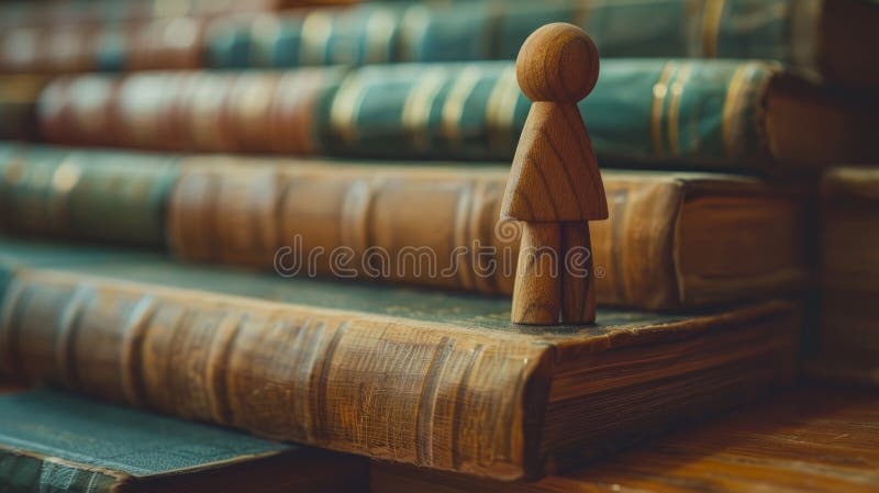 Wooden Figurine on Stack of Old Books. Stock Image - Image of classic ...