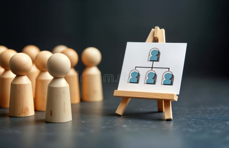Wooden Figurines Represent Employees in Team. Small Easel Displays ...