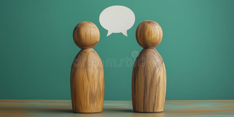 Wooden Figurines Representing Communication and Dialogue on Teal ...
