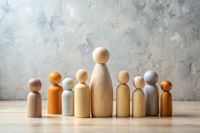 Wooden Figurines Representing a Diverse Family Unit on a Table ...