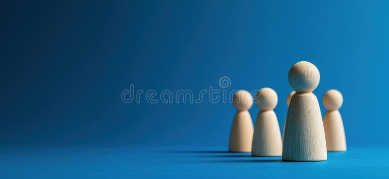 Wooden Figurines Representing Teamwork Collaboration Blue Background ...
