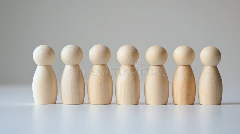 Wooden Peg Dolls Standing in a Row Stock Illustration - Illustration of ...