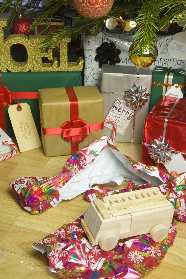 Wooden Fire Engine Christmas Present Stock Image - Image of tree ...