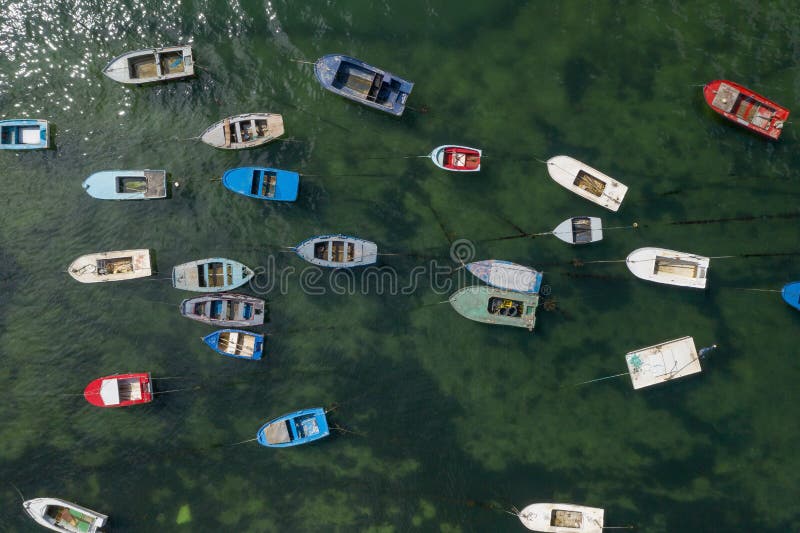 Wooden Fishing Boats Anchored in the Sea, Top View Stock Image - Image ... Wooden Fishing Boats Anchored in the Sea, Top View Stock Image - Image ...