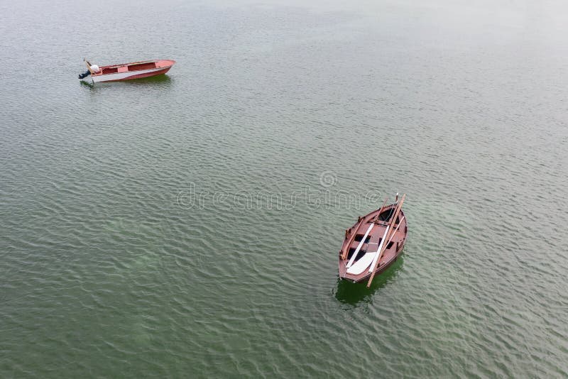 Wooden Fishing Boats Anchored in the Sea, Top View Stock Photo - Image ... Wooden Fishing Boats Anchored in the Sea, Top View Stock Photo - Image ...