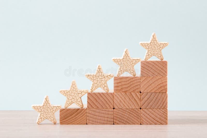 Wooden Five Star Shape on Table. Concept of Increase Rating, Ranking ...