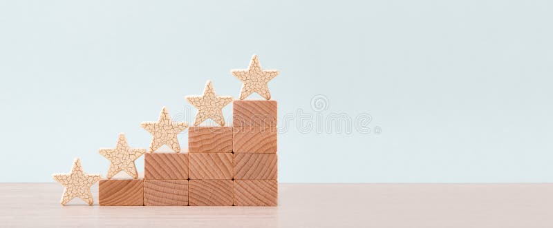 Wooden Five Star Shape on Table. Concept of Increase Rating, Ranking ...