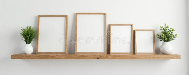 Wooden Floating Shelf, Assorted Empty Picture Frames, Interior, Space ...