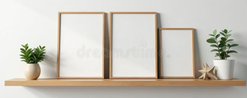 Wooden Floating Shelf, Assorted Empty Picture Frames, Texture, Wood ...